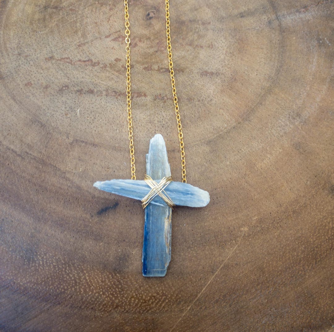 Raw Kyanite Cross Pendant Necklace – Gold Fill or Sterling Silver ...