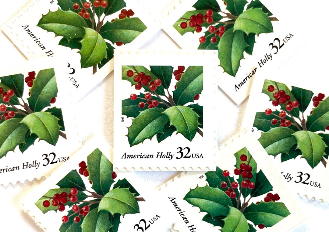 20 Vintage Unused Holly and Red Berries Christmas Stamps / Holiday USPS ...