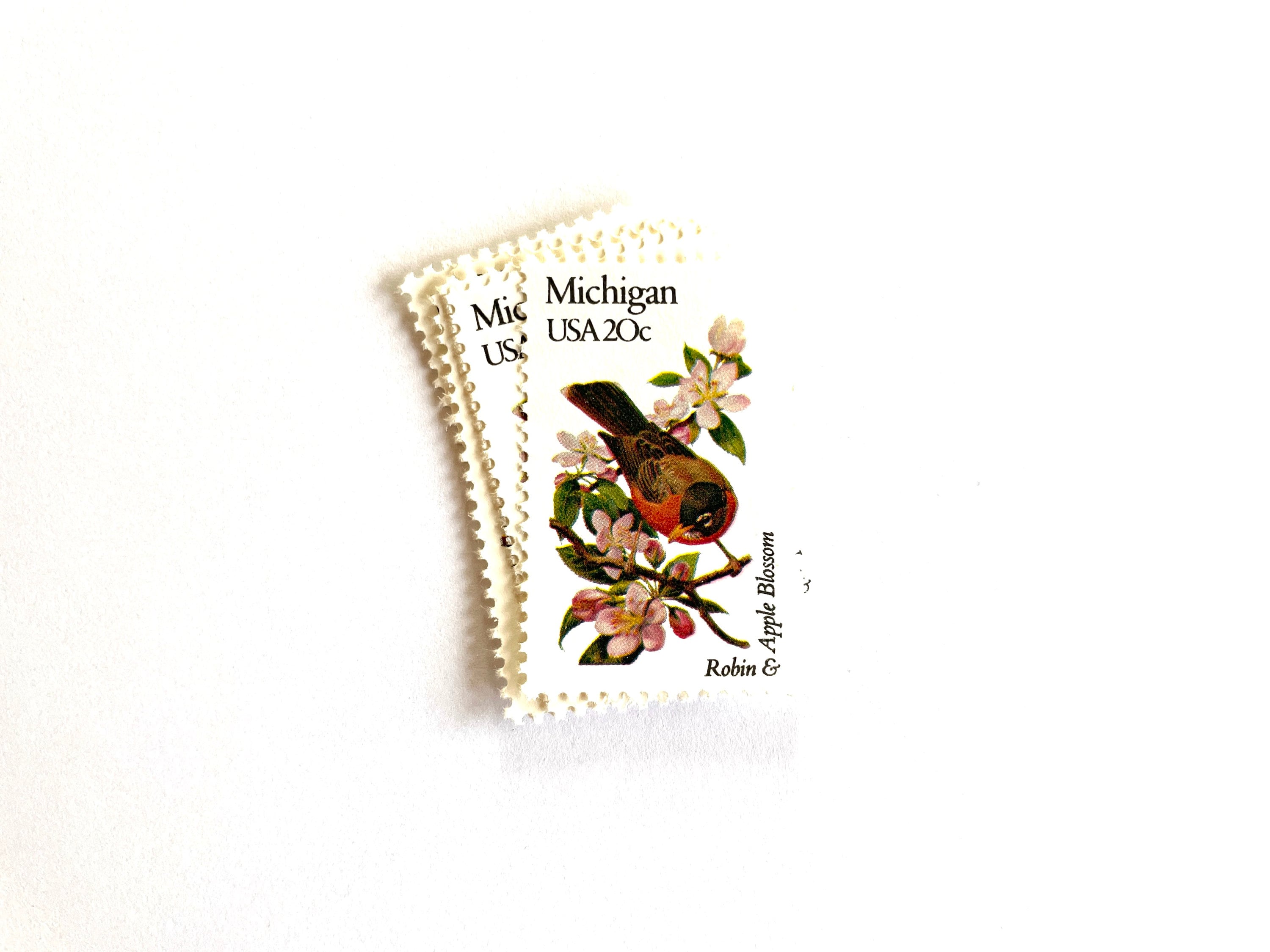10 Vintage Unused Michigan State Bird and Flower Mail Stamps / Robin ...