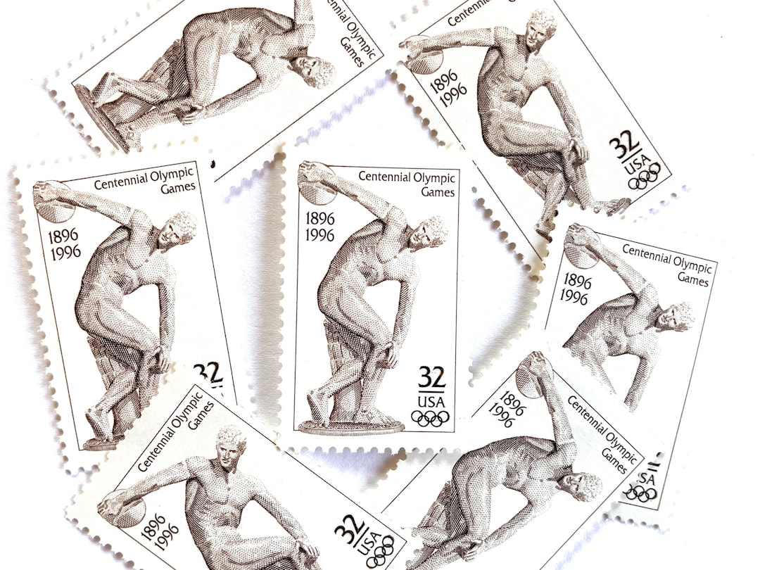 10 Vintage Unused Discus Thrower Mail Stamps / Centennial Olympic Games ...