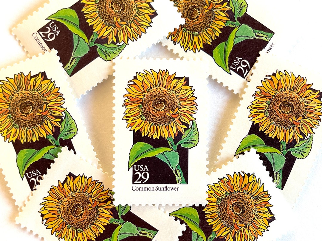 10 Vintage Unused Wildflower Common Sunflower Mail Stamps / Botanical ...