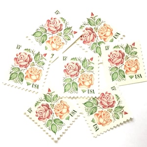 20 Vintage Unused Medallion Roses Mail Stamps / Pink and Orange ...