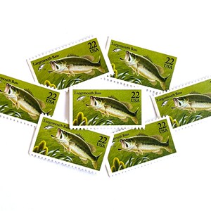 10 Vintage Unused Largemouth Bass Stamps / Fish USPS Postage / 22 Cents ...