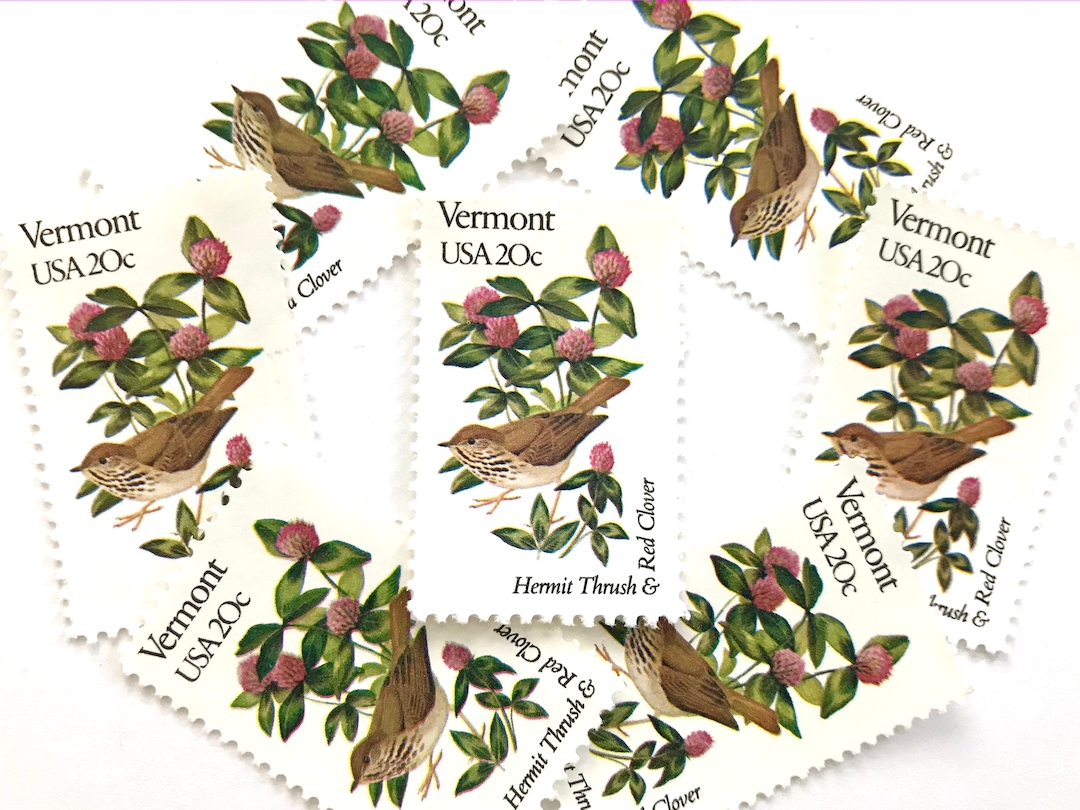 10 Vintage Unused Vermont State Bird and Flower Mail Stamps / Hermit ...