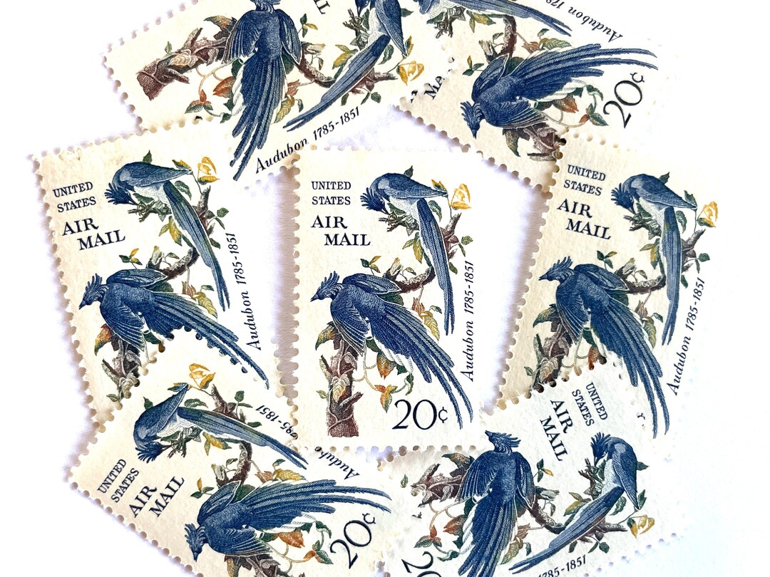 10 Vintage Unused John James Audubon Stamps / Air Mail Columbia Jay ...