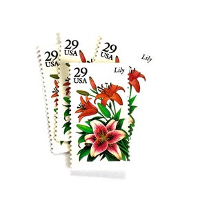 10 Vintage Unused Lily Flower Mail Stamps / Summer Garden Flowers ...