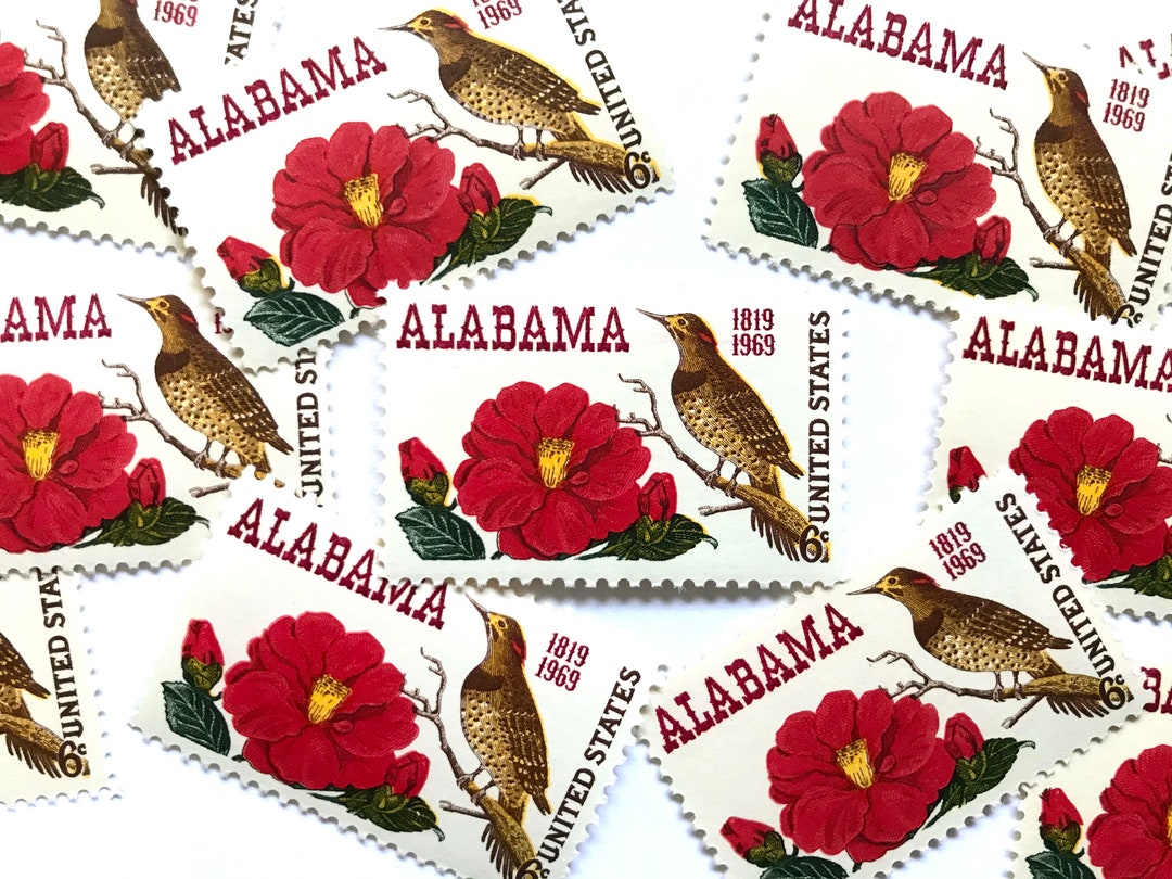 20 Vintage Unused Alabama Statehood Mail Stamps / Red Camellia Flower ...