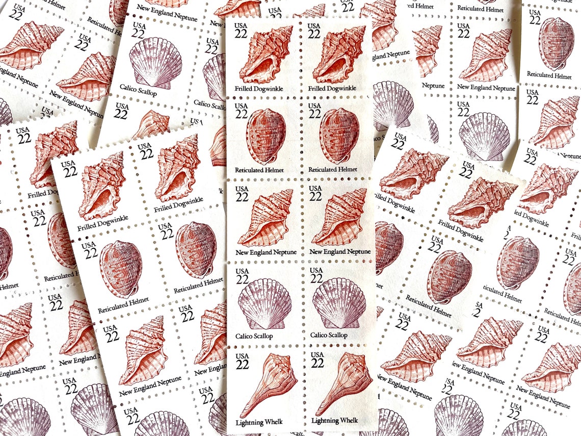 10 Vintage Unused Seashell Mail Stamps / Beach Shell USPS Postage / 22 ...