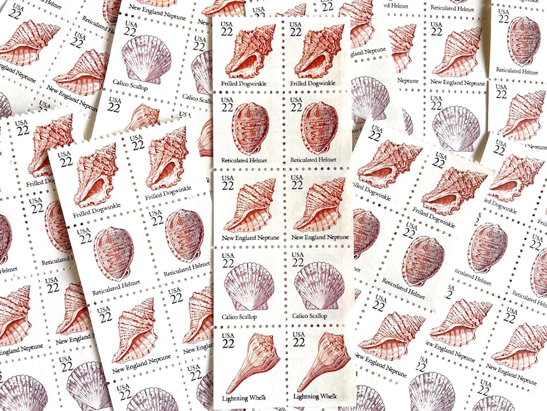 10 Vintage Unused Seashell Mail Stamps / Beach Shell USPS Postage / 22 ...