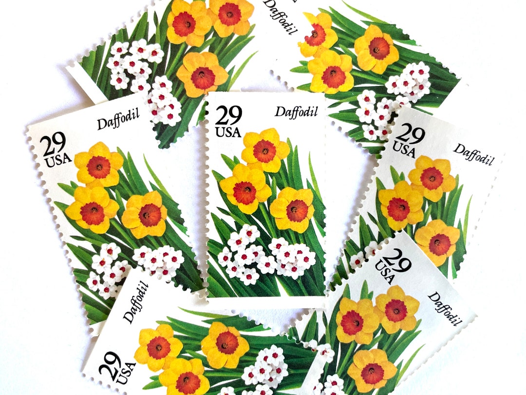 10 Vintage Unused Daffodil Flower Mail Stamps / Yellow Garden Flowers ...
