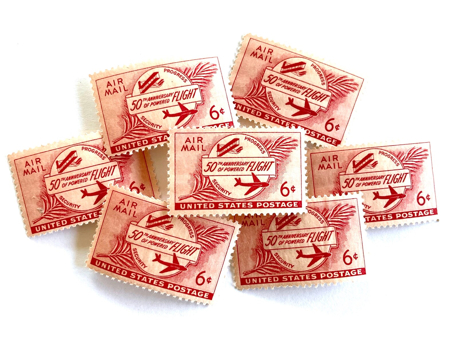 20 Vintage Unused Airmail 50th Anniversary Powered Flight Mail Stamps ...