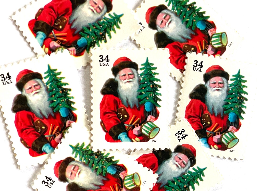 10 Vintage Unused Red Santa With Tree Christmas Stamps / Holiday USPS ...