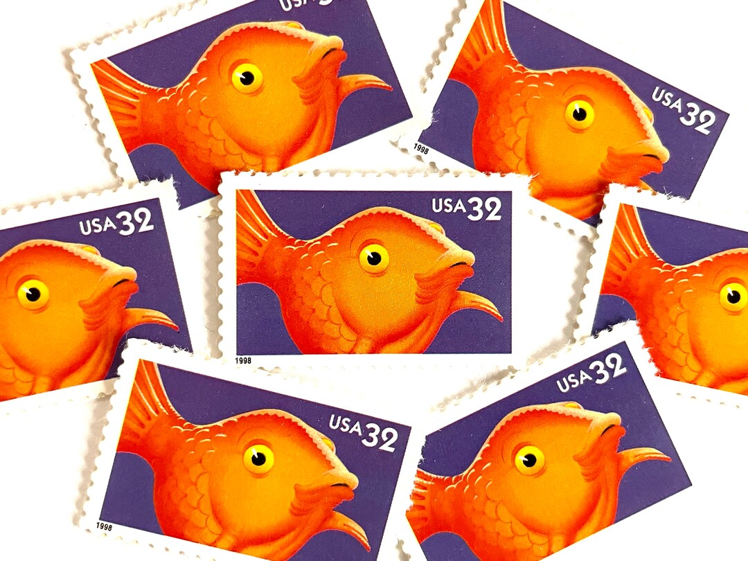 10 Unused Bright Eyes Fish Mail Stamps / Goldfish USPS Postage / 32 ...