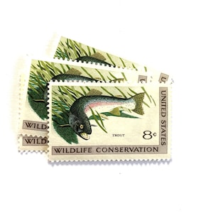 10 Vintage Unused Rainbow Trout Stamps / Wildlife Conservation USPS ...