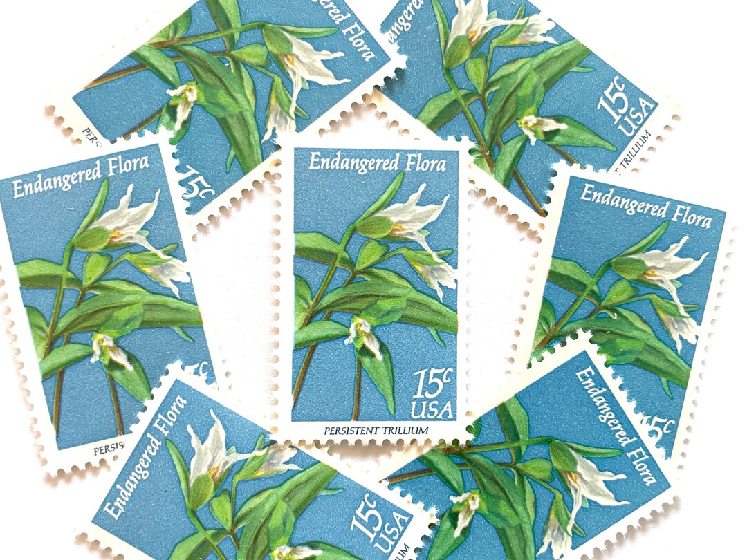 10 Vintage Unused Persistent Trillium Stamps / Endangered Flora Flower ...