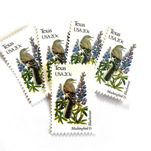 10 Vintage Unused Texas State Bird and Flower Mail Stamps / Mockingbird ...