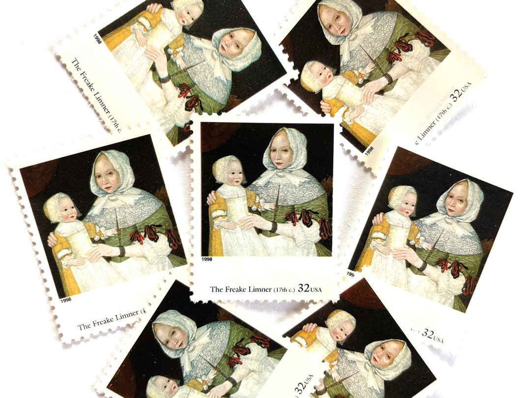10 Vintage Unused the Freake Limner Mail Stamps / Mother Baby Four ...
