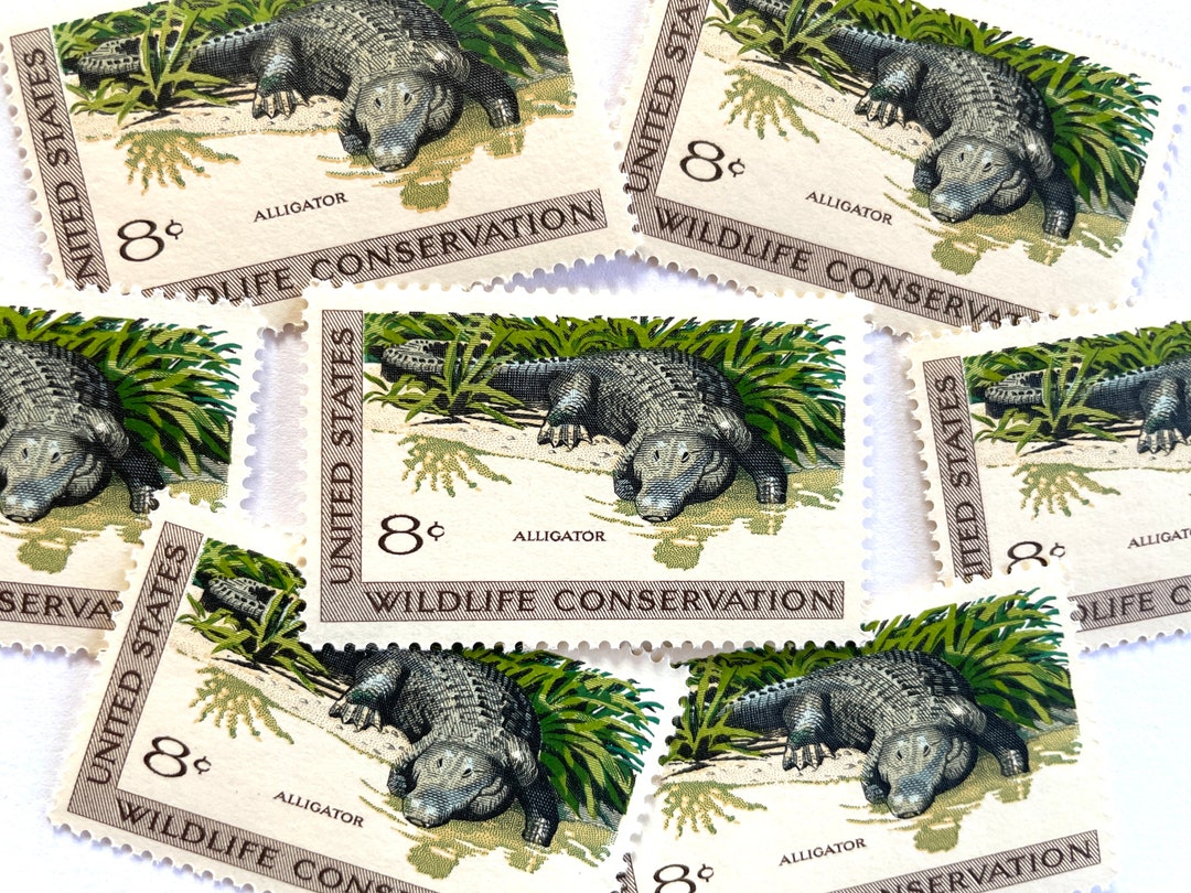 10 Vintage Unused Alligator Stamps / Florida Wildlife Conservation USPS ...