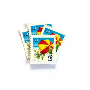 10 Vintage Unused Beach Umbrella Mail Stamps / Nautical Vacation Mini ...