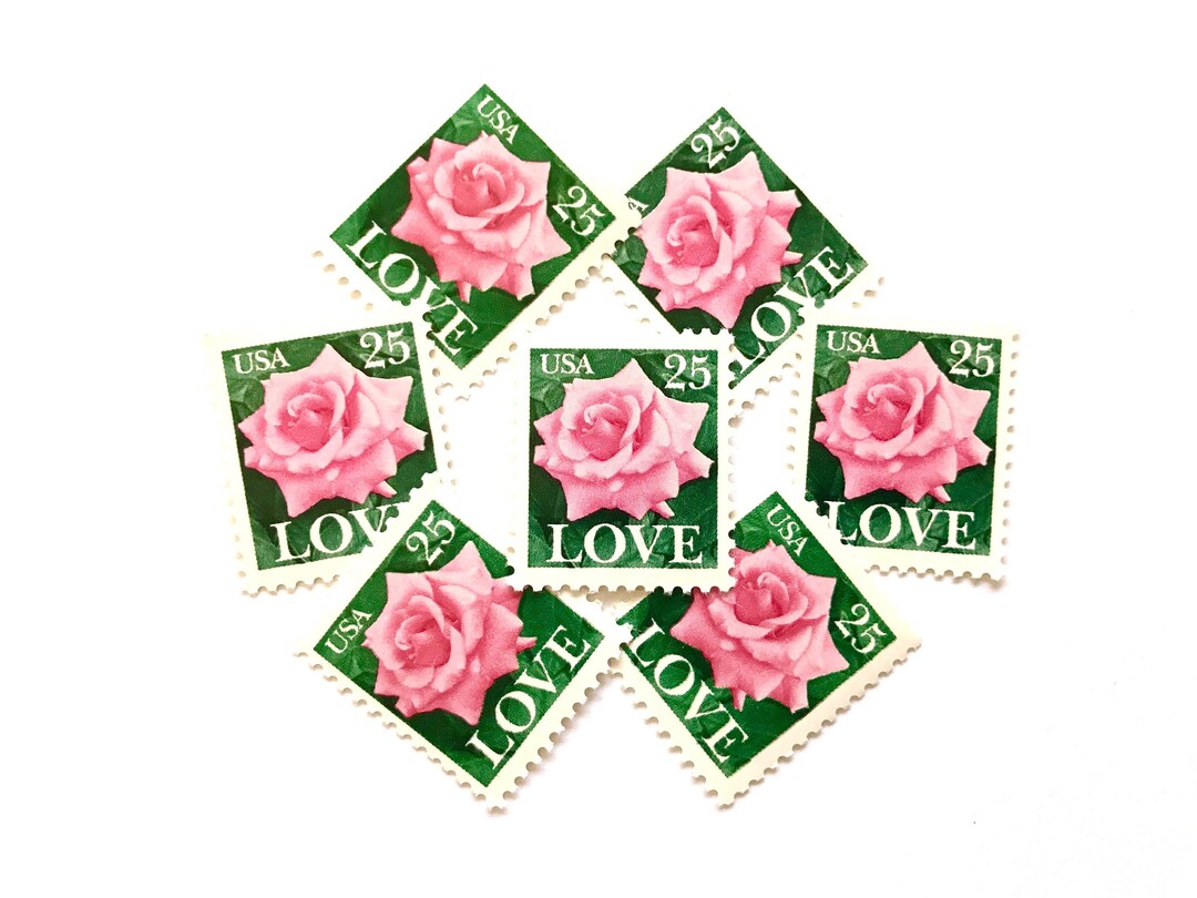 20 Vintage Unused Pink Rose Mail Stamps / Love Series Pink and Green ...