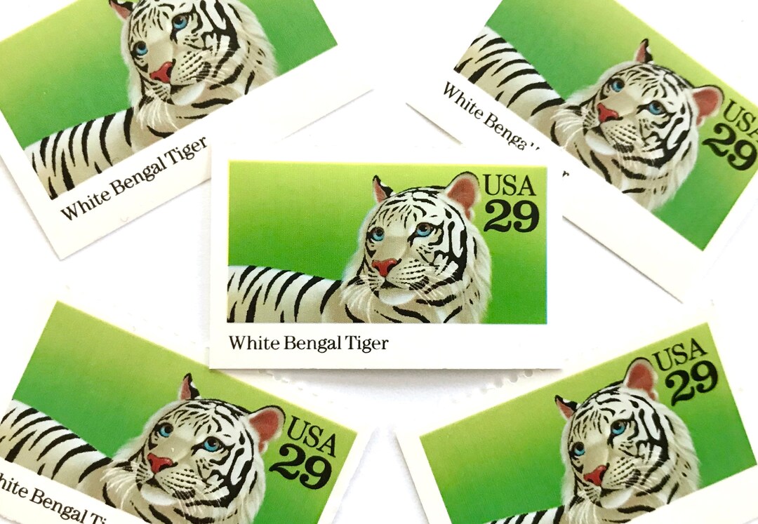 10 Vintage Unused White Bengal Tiger Mail Stamps / Wild Animals USPS ...