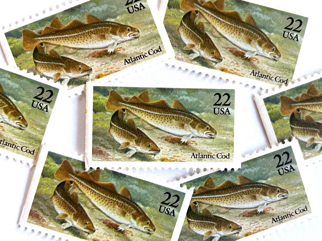 10 Vintage Unused Atlantic Cod Stamps / Fish USPS Postage / 22 Cents US ...