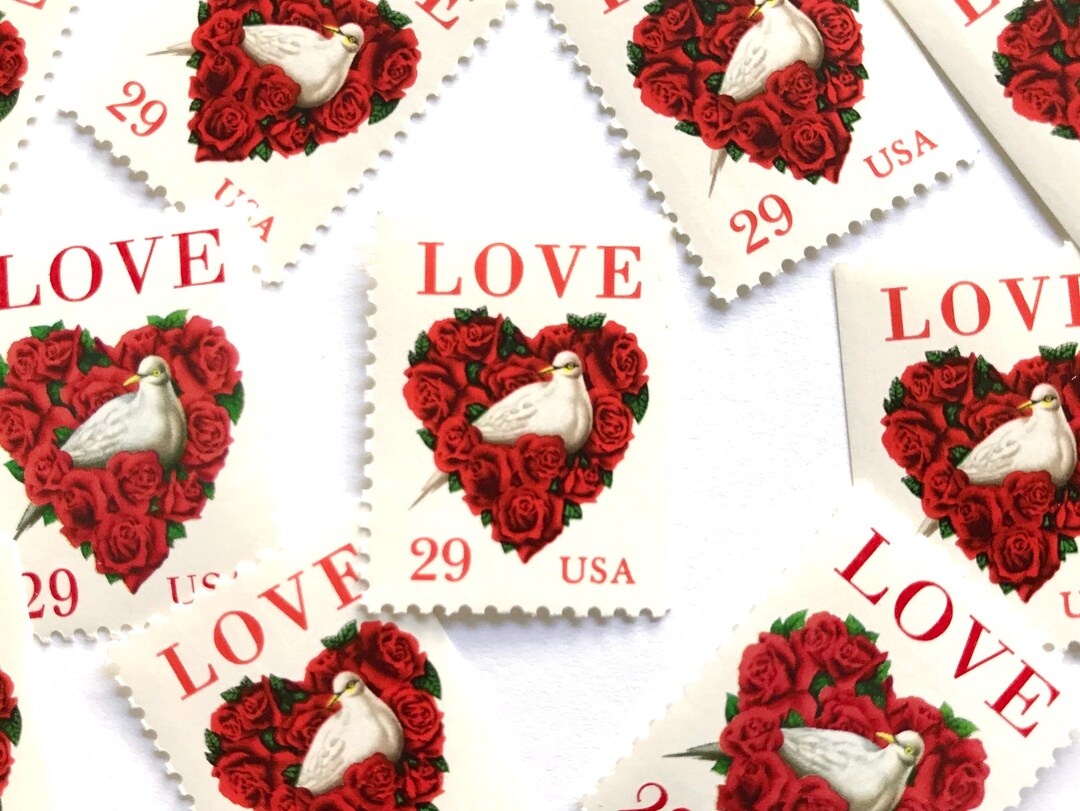 20 Vintage Unused Dove and Roses Stamps / Love Series Red Roses Heart ...