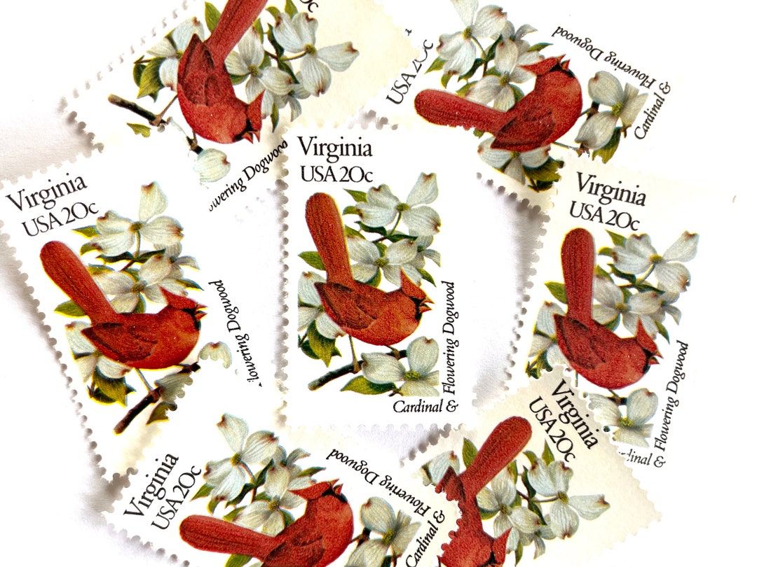 10 Vintage Unused Virginia State Bird and Flower Mail Stamps / Cardinal ...