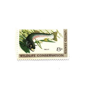 10 Vintage Unused Rainbow Trout Stamps / Wildlife Conservation USPS ...
