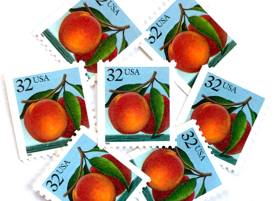 10 Vintage Unused Peach Mail Stamps / Peaches USPS Postage / 32 Cents ...