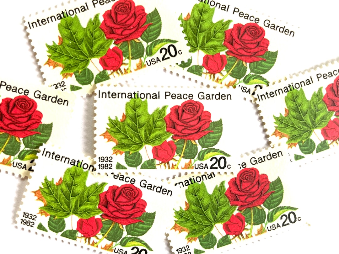20 Vintage Unused International Peace Garden Mail Stamps / Red Rose ...