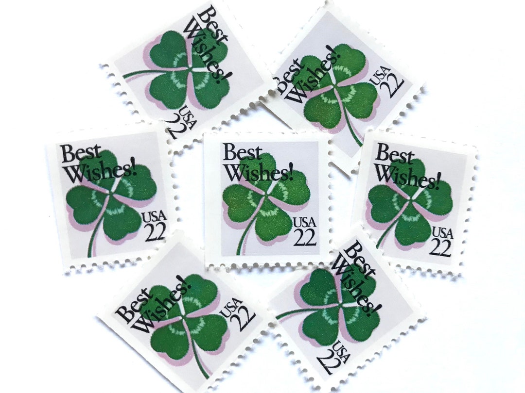 10 Vintage Unused Best Wishes Four Leaf Clover Stamps / St. Patrick's ...