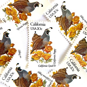 10 Vintage Unused California State Bird and Flower Mail Stamps / Quail ...