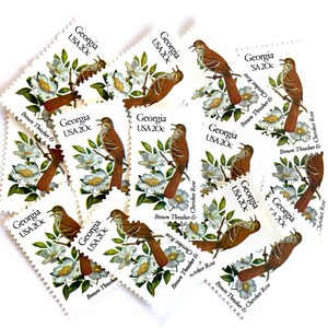 10 Vintage Unused Georgia State Bird and Flower Mail Stamps / Brown ...