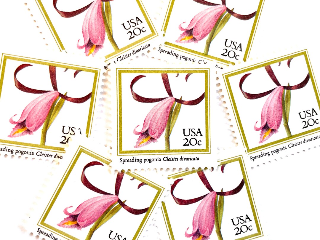 10 Vintage Unused Spreading Pogonia Flower Mail Stamps / Pink Orchid ...