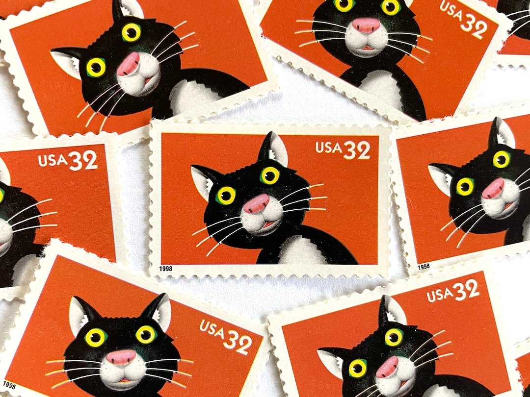 10 Unused Bright Eyes Black Cat Mail Stamps / Halloween USPS Postage ...