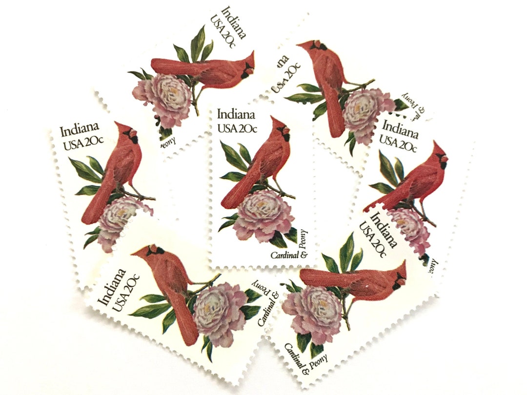 10 Vintage Unused Indiana State Bird and Flower Mail Stamps / Cardinal ...