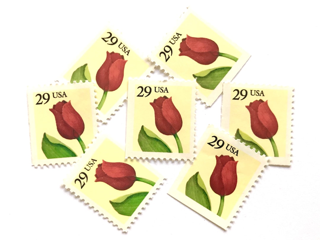 20 Vintage Unused Tulip Mail Stamps / Red Botanical Tulip Flower USPS ...