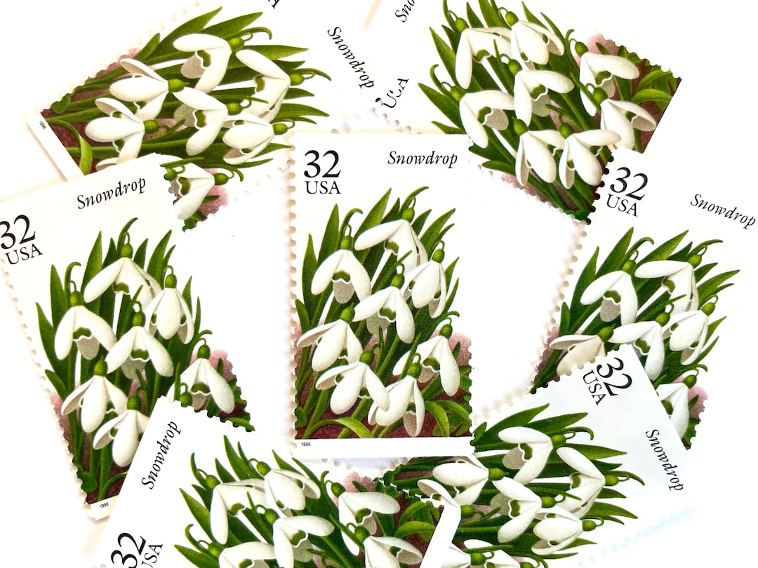 10 Vintage Unused Snowdrop Flower Mail Stamps / White Winter Garden ...
