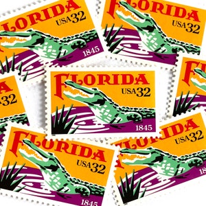 10 Vintage Unused Florida Statehood Mail Stamps / Alligator Crocodile ...
