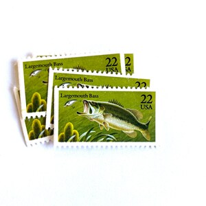 10 Vintage Unused Largemouth Bass Stamps / Fish USPS Postage / 22 Cents ...