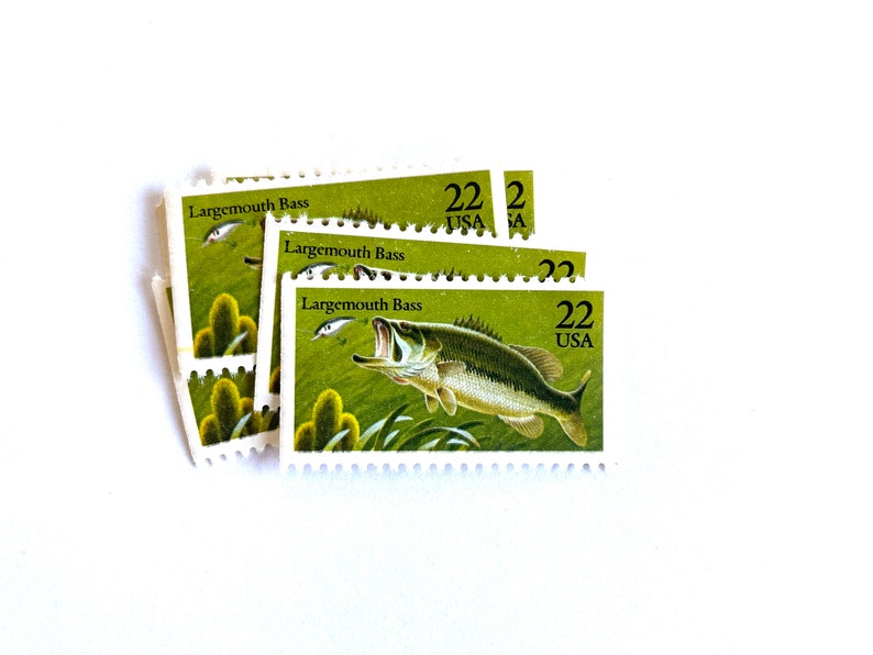 10 Vintage Unused Largemouth Bass Stamps / Fish USPS Postage / 22 Cents ...