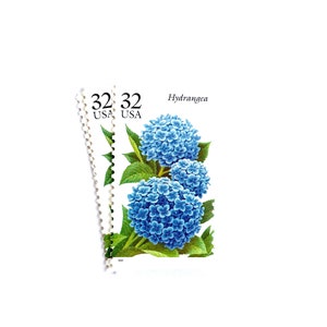 10 Vintage Unused Hydrangea Flower Mail Stamps / Blue Fall Garden ...