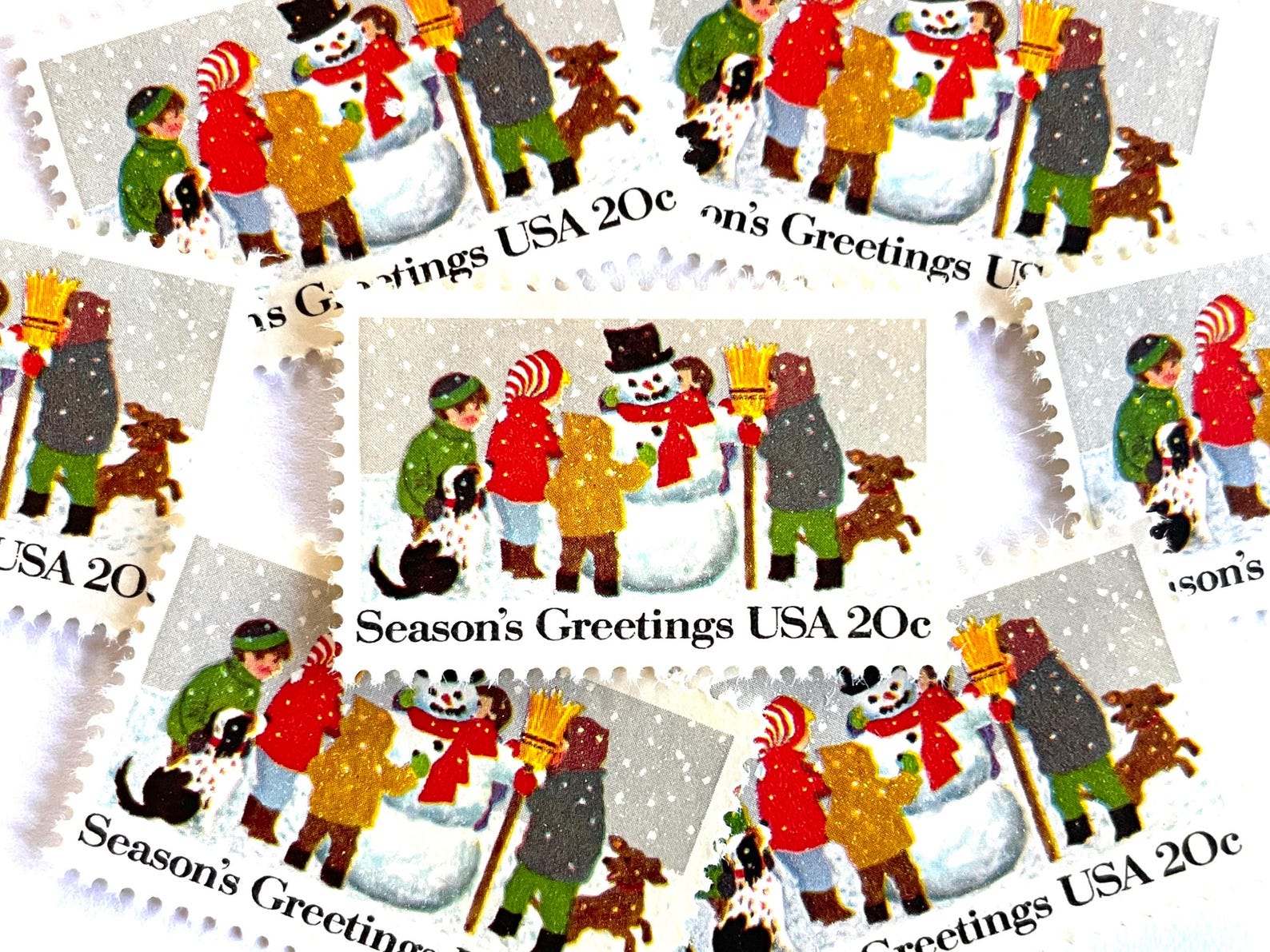 10 Vintage Unused Building a Snowman Contemporary Christmas Stamps ...