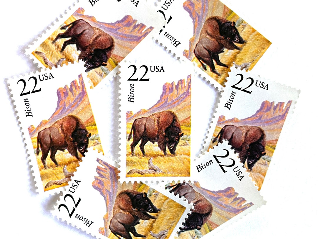 10 Vintage Unused Bison Mail Stamps / Buffalo North American Wildlife ...