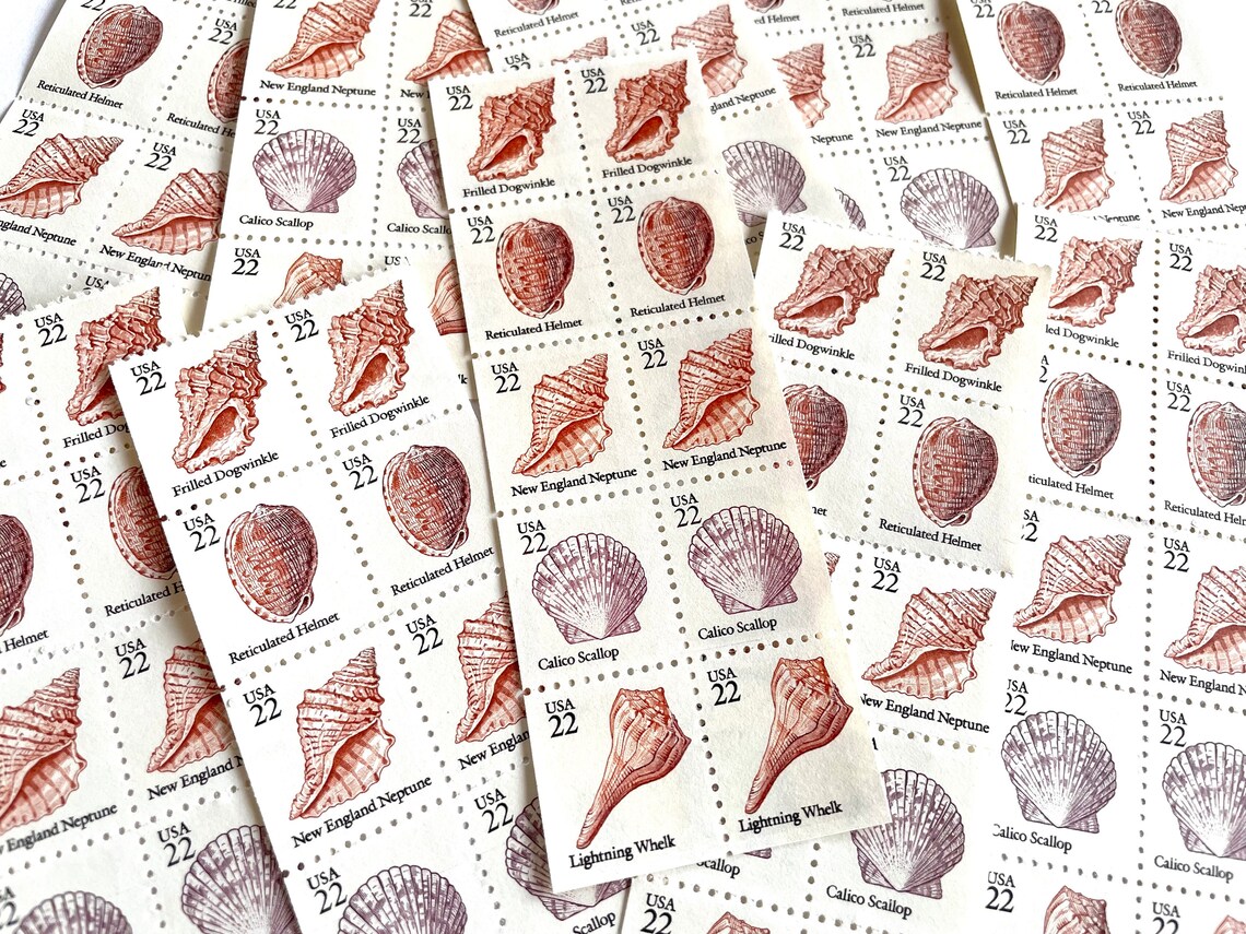 10 Vintage Unused Seashell Mail Stamps / Beach Shell USPS Postage / 22 ...
