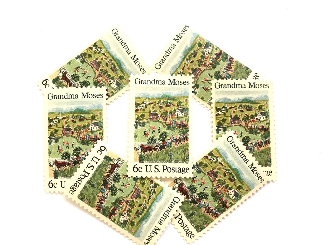 20 Vintage Unused Grandma Moses Mail Stamps / Landscape Painting Folk ...