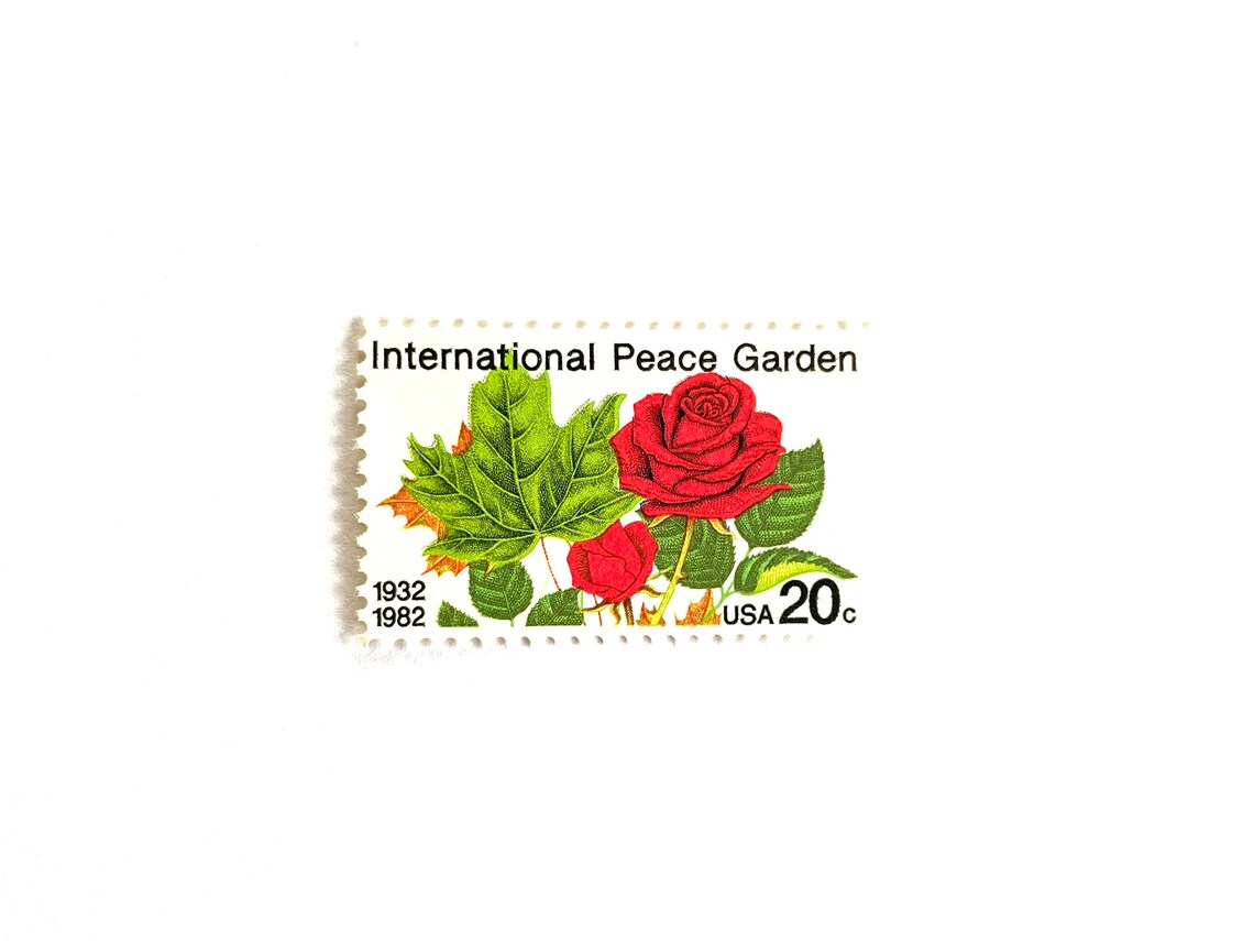 20 Vintage Unused International Peace Garden Mail Stamps / Red Rose ...