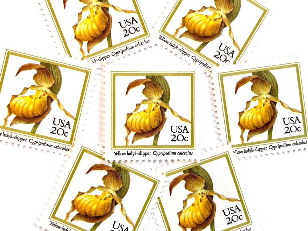 10 Vintage Unused Yellow Lady's-slipper Flower Mail Stamps / Yellow ...