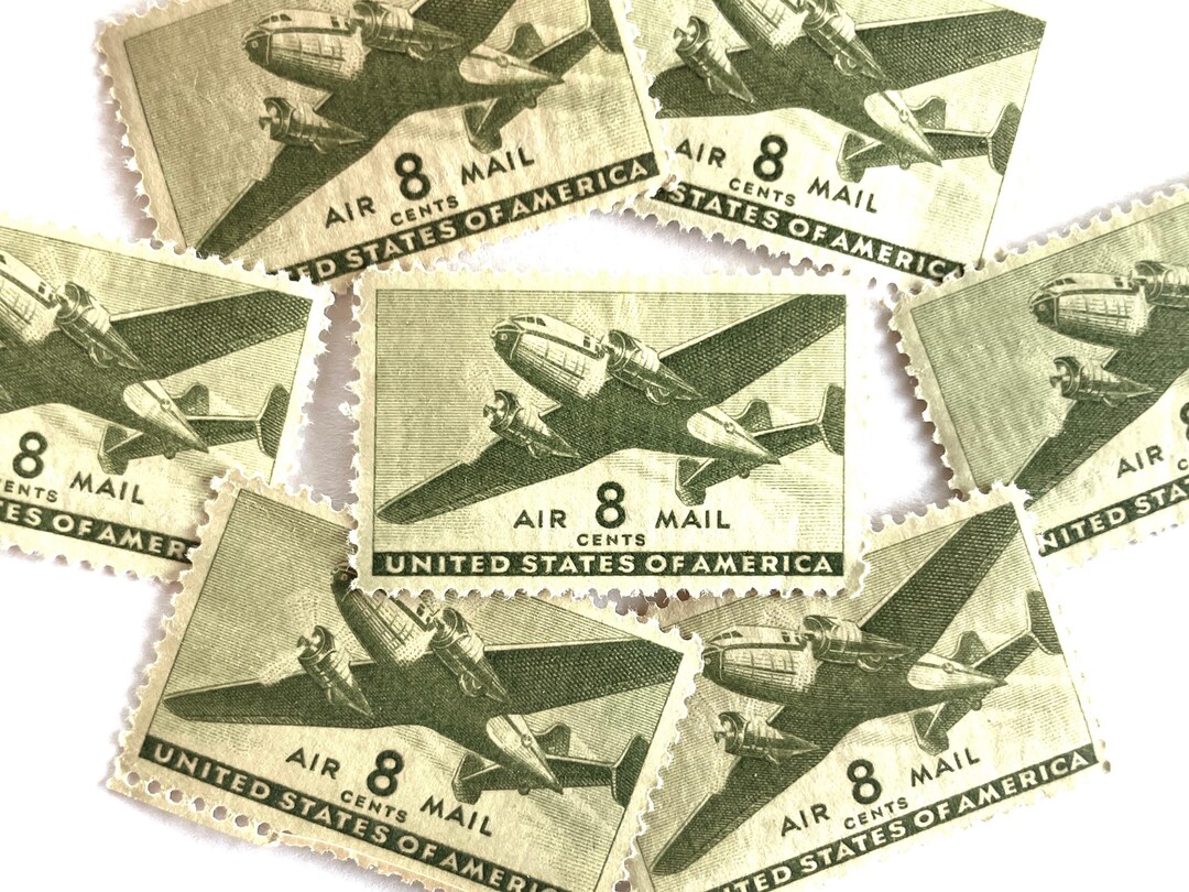 20 Vintage Unused Air Mail Twin-motored Transport Plane Mail Stamps ...
